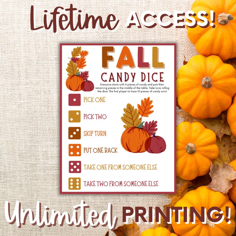 Fall Candy Dice Game: Fun Kids Party Game (digital Download) - Etsy