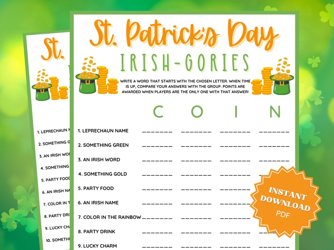 St. Patricks Day Scattergories Game, St Patricks Games, St Patricks ...