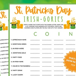St. Patricks Day Scattergories Game, St Patricks Games, St Patricks ...