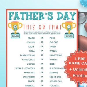 This or That Printable Father's Day Game, Fathers Day Games, Fathers ...