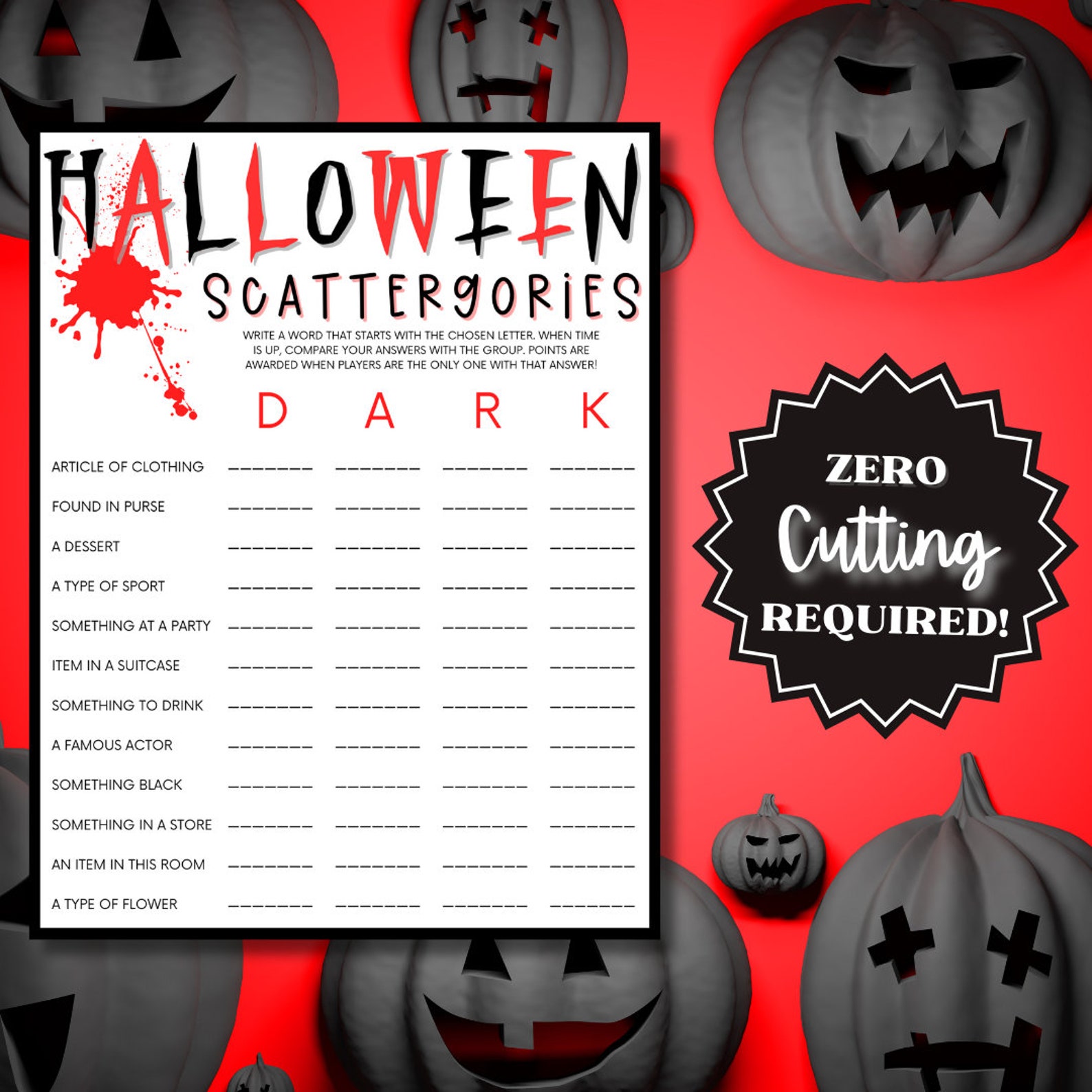 Scattergories Halloween Game Printable Word Games Halloween - Etsy