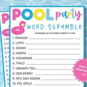 Word Scramble Pool Party Printable Game, Pool Party Games, Pool Party ...