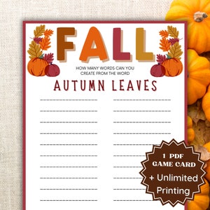 Fall Word Game Printable, Fall Games Printable, Fall Games for Kids ...