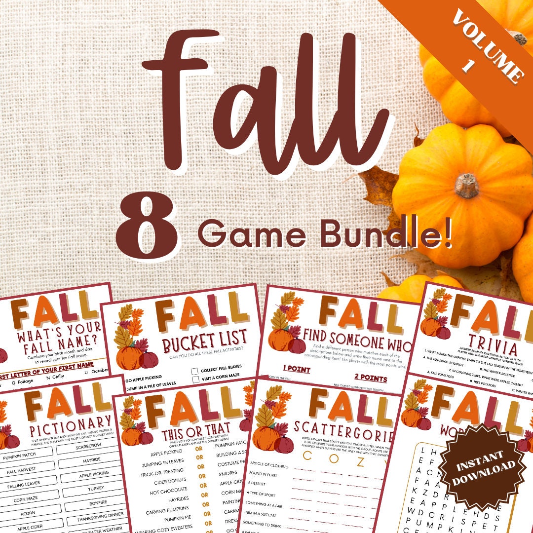 8 Fall Games Bundle Vol 1, Fall Games for Kids, Fall Games for Adults ...