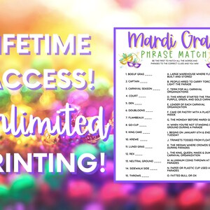 Mardi Gras Phrase Match Trivia Game: Printable Party Activity (PDF) - Etsy