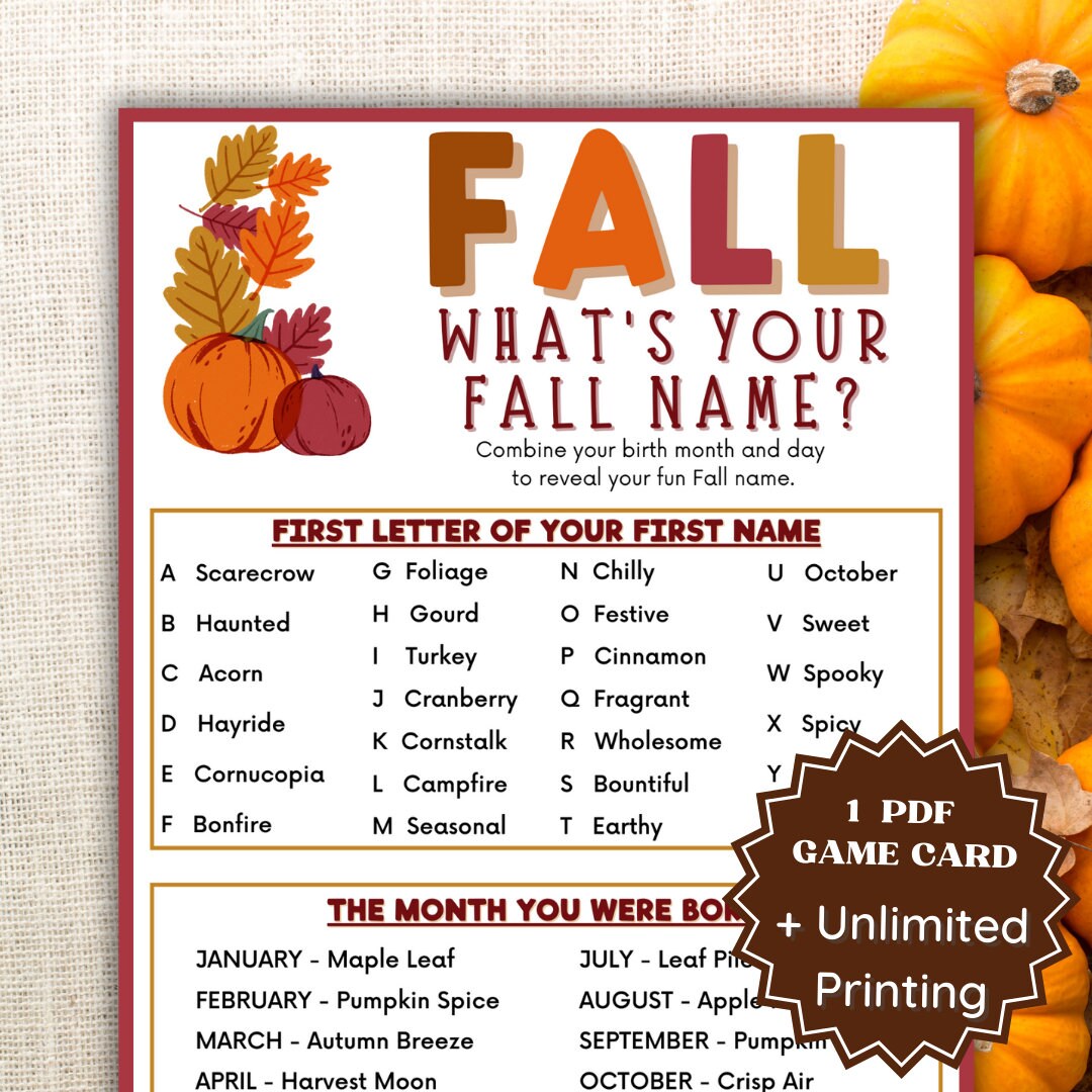 Whats Your Fall Name Fall Games Printable, Fall Games Printable, Fall ...