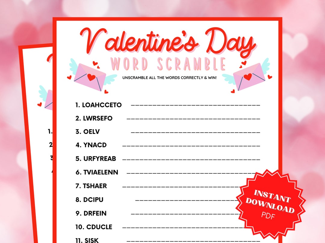 Valentine's Day Word Scramble, Classroom Games, Word Games, Valentines ...