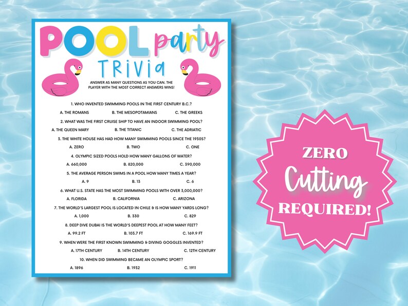 Pool Party Trivia Game: Printable Adult Summer Activity (digital ...
