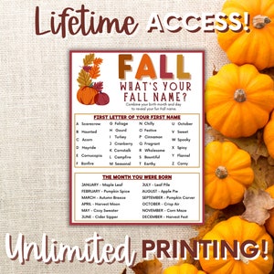 What's Your Fall Name Game: Printable Autumn Activity (digital Download ...