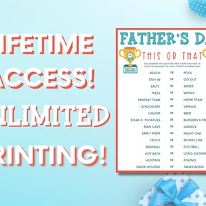 This or That Printable Father's Day Game, Fathers Day Games, Fathers ...