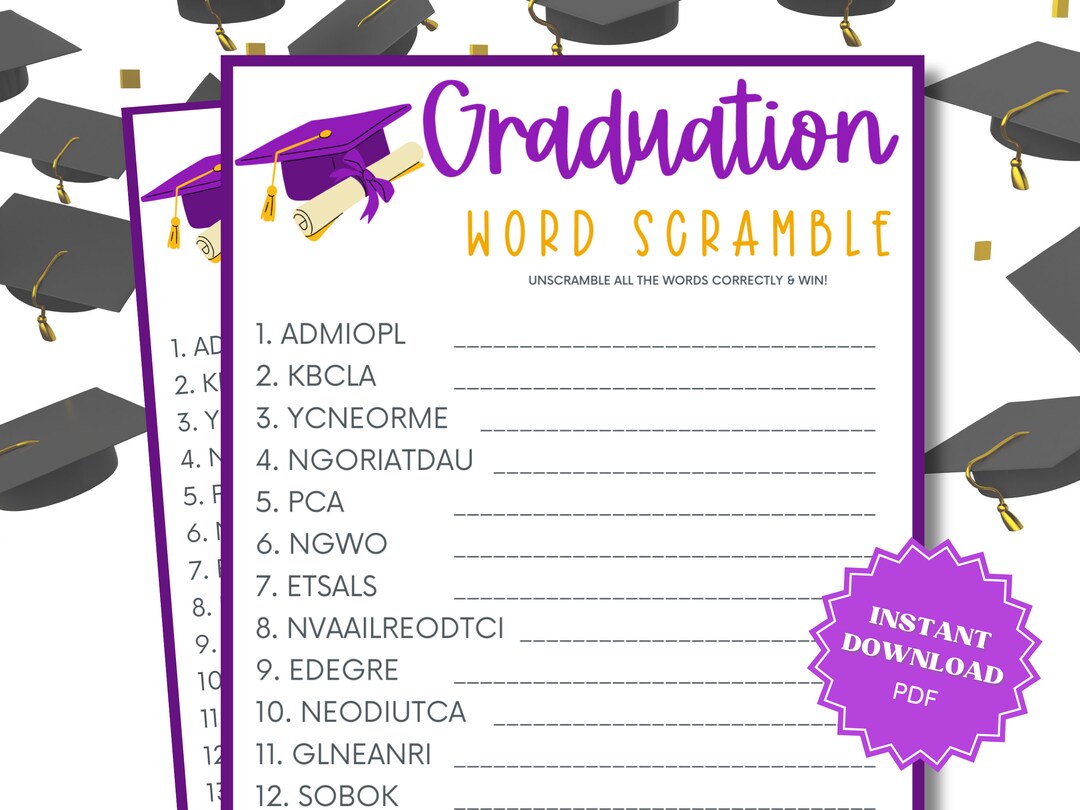 Word Scramble Printable Graduation Party Game, Graduation Games, Grad ...