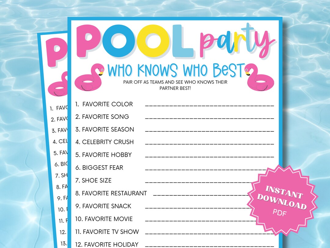 Who Knows Who Best Pool Party Printable Game, Pool Party Games, How ...