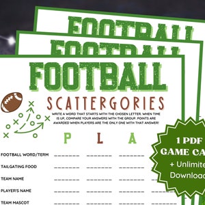 Football Scattergories: Super Bowl Party Word Game (digital Download ...