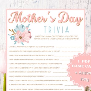 Mother's Day Trivia Printable Mother's Day Game, Group Games, Trivia ...