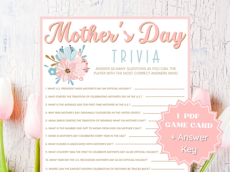 Mother's Day Trivia Printable Mother's Day Game Group - Etsy