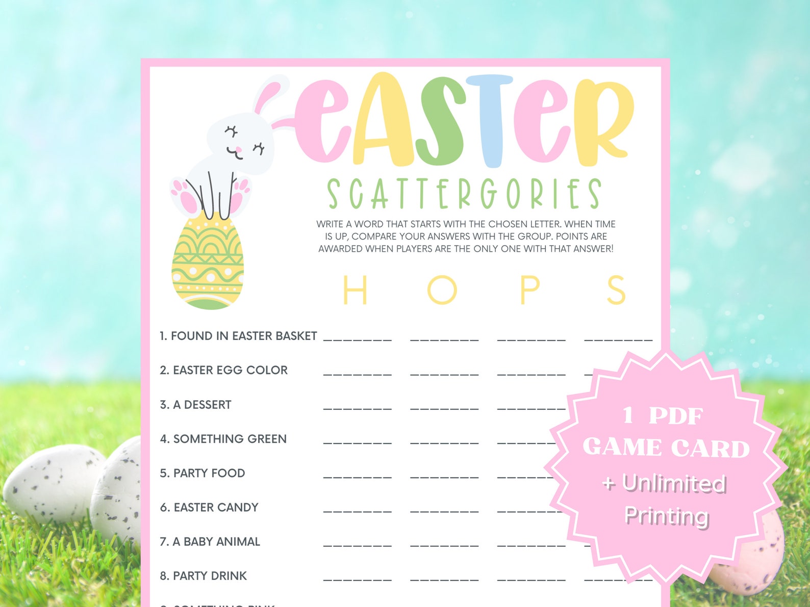 Scattergories Printable Easter Game Easter Games for Kids - Etsy