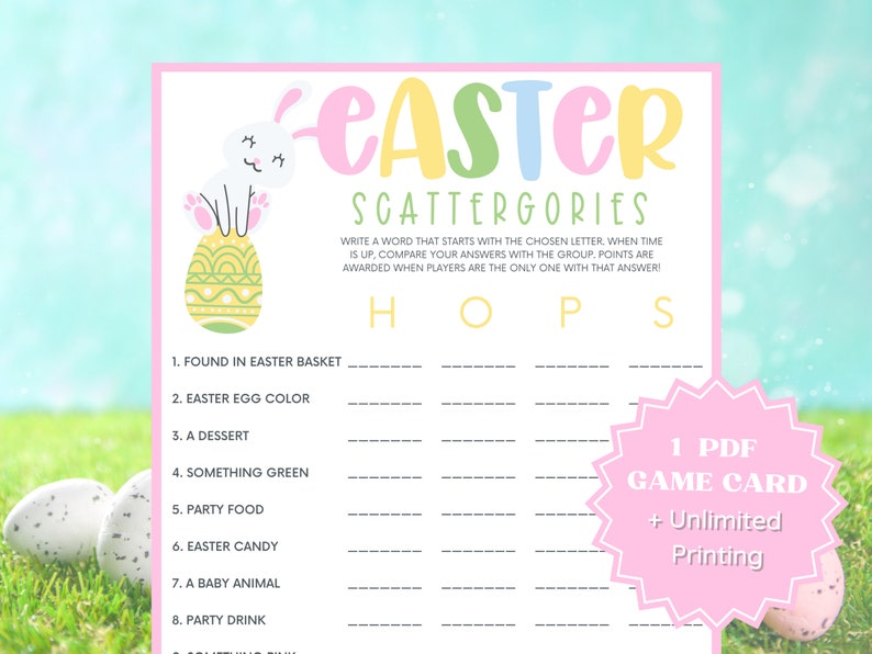 Scattergories Printable Easter Game Easter Games for Kids - Etsy