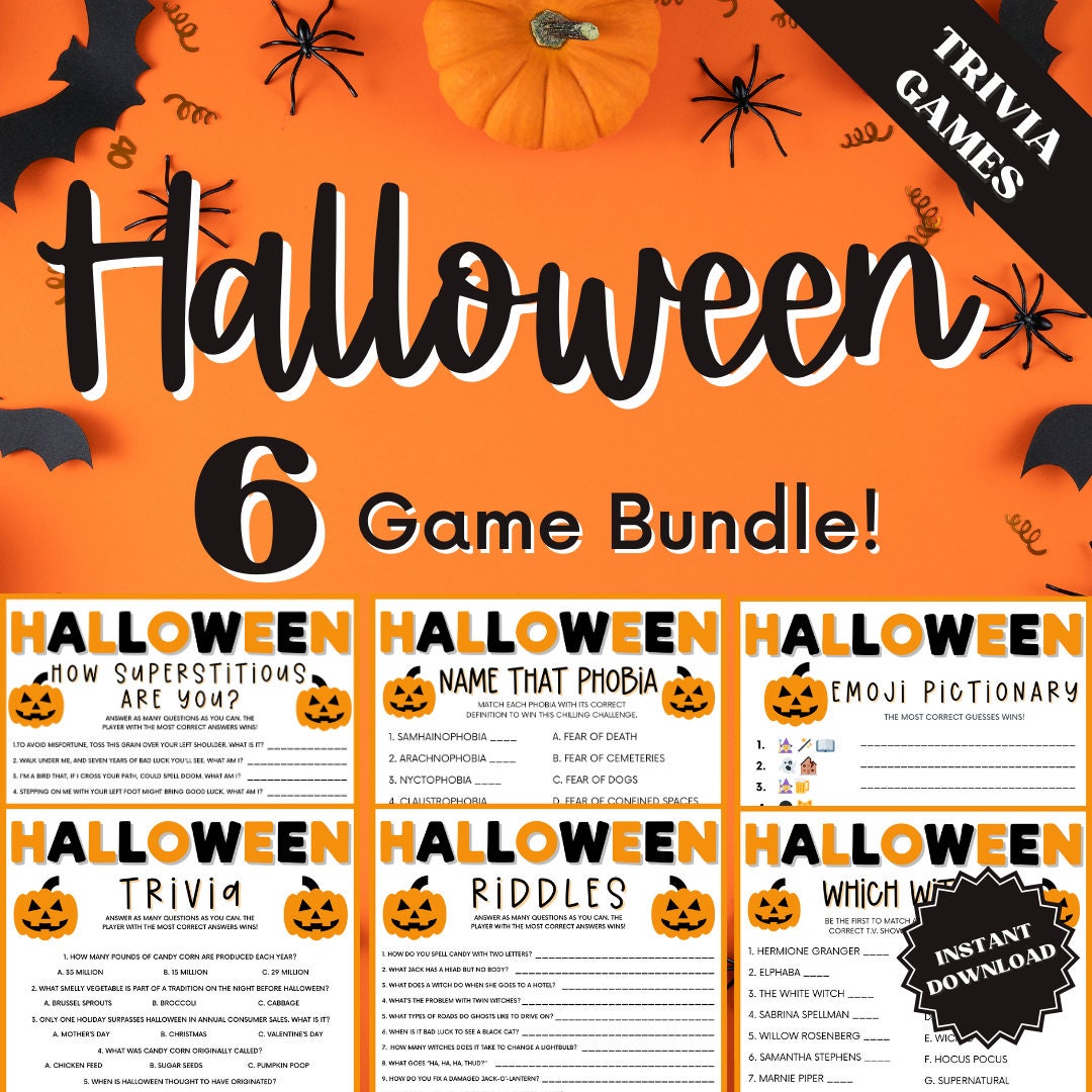 6 Halloween Trivia Games Bundle, Emoji Game, Trivia Printable, Emoji ...