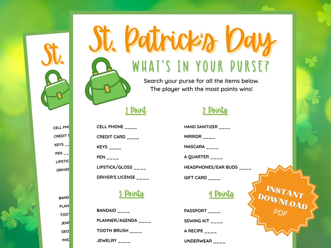 What's in Your Purse St Patricks Day Game, St Patricks Games, St ...