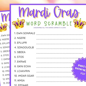 Mardi Gras Game Word Scramble, Mardi Gras Party, Mardi Gras Printable ...
