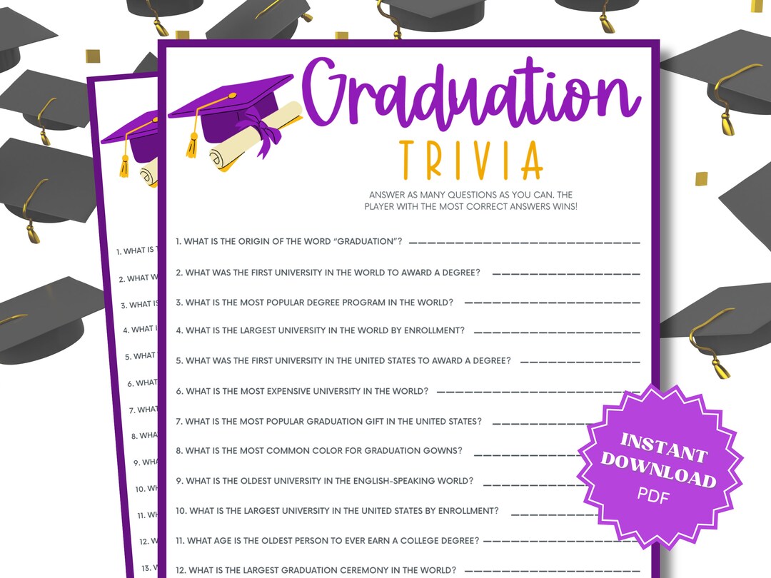 Graduation Trivia Printable Graduation Party Game, Graduation Games ...