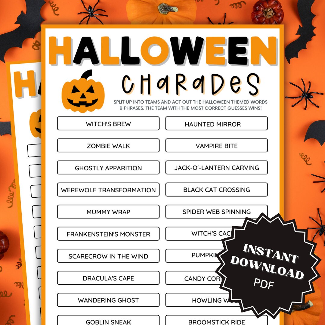 Halloween Charades Game: Printable Family Party Activity (digital ...