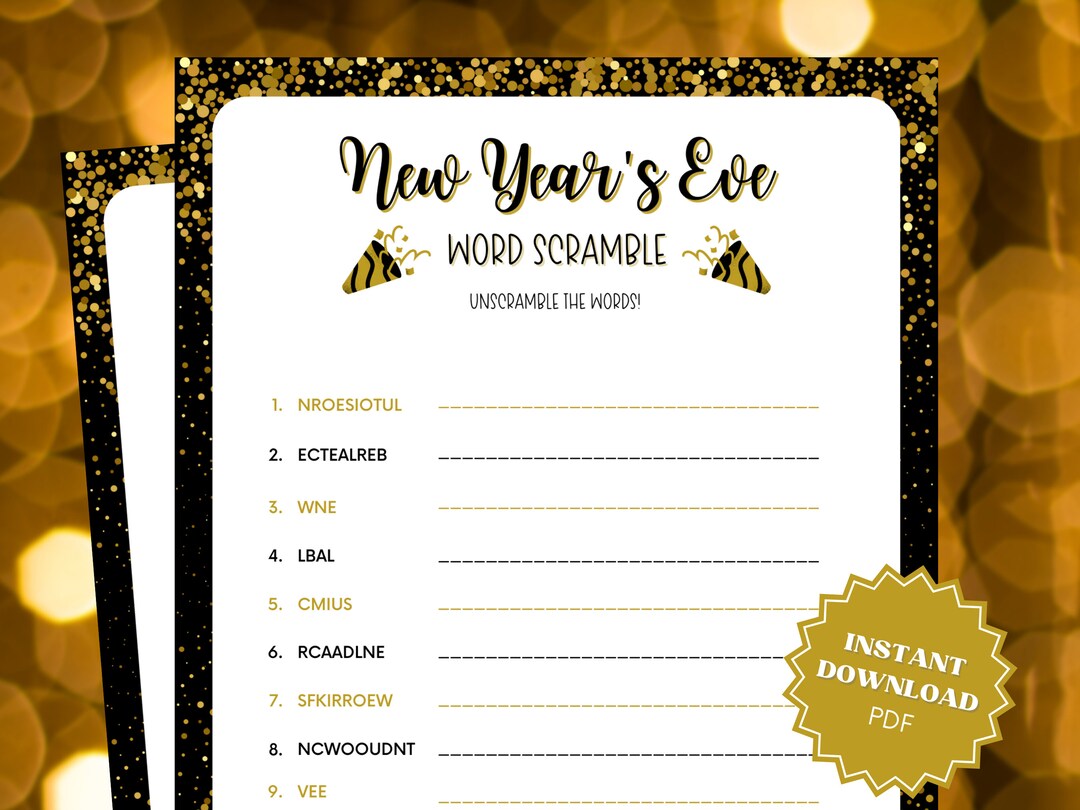 New Years Eve Word Scramble Party Game, Classroom Games, Winter Games ...