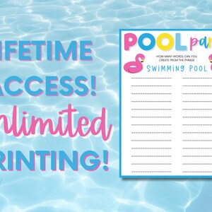 Word Game Pool Party Printable Game for Kids, Pool Party Games, Word ...