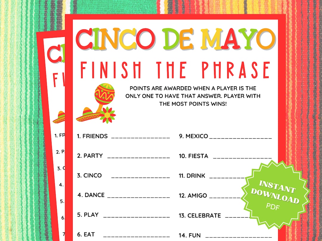 Finish the Phrase Printable Cinco De Mayo Game, Finish My Phrase, Cinco ...