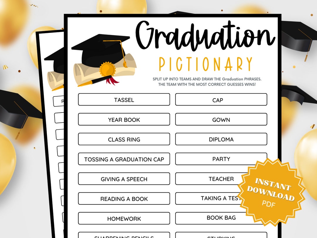 Pictionary Printable Graduation Game, Pictionary Game, Group Party ...