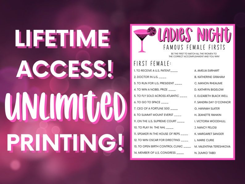 Ladies Night Famous Female Firsts Trivia Game Ladies Night - Etsy