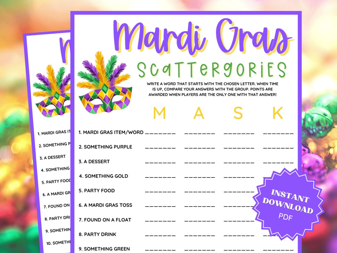 Mardi Gras Scattergories Game, Mardi Gras Party, Mardi Gras Printable ...