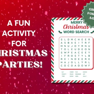 Christmas Word Search Kids Party Game, Ready to Print Christmas ...