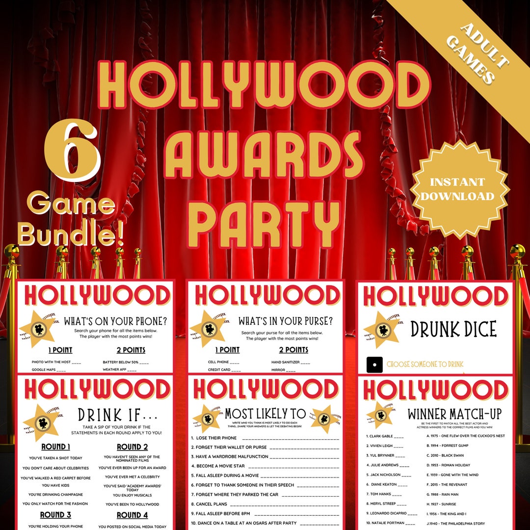 Oscars Party 6 Adult Game Bundle, Academy Awards Dice Game, Oscar Party ...