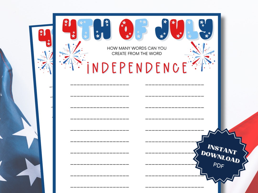 4th of July Word Game for Kids: Independence Day Printable (digital ...