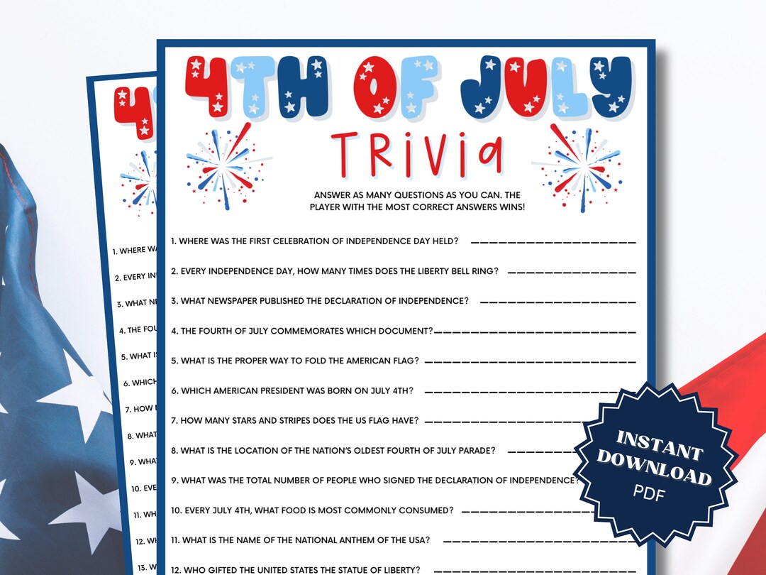 Trivia 4th of July Game, Trivia Games, 4th of July Party, 4th of July ...