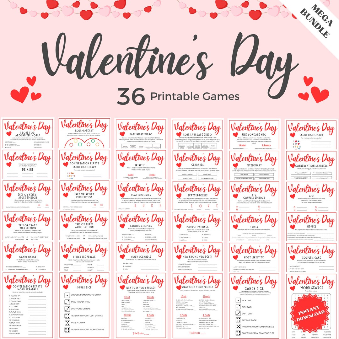 36 Valentine's Day Games Bundle: Printable Party Games (digital ...