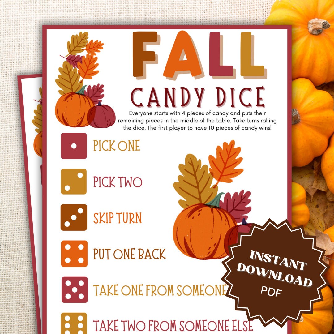 Fall Candy Dice Game: Fun Kids Party Game (digital Download) - Etsy