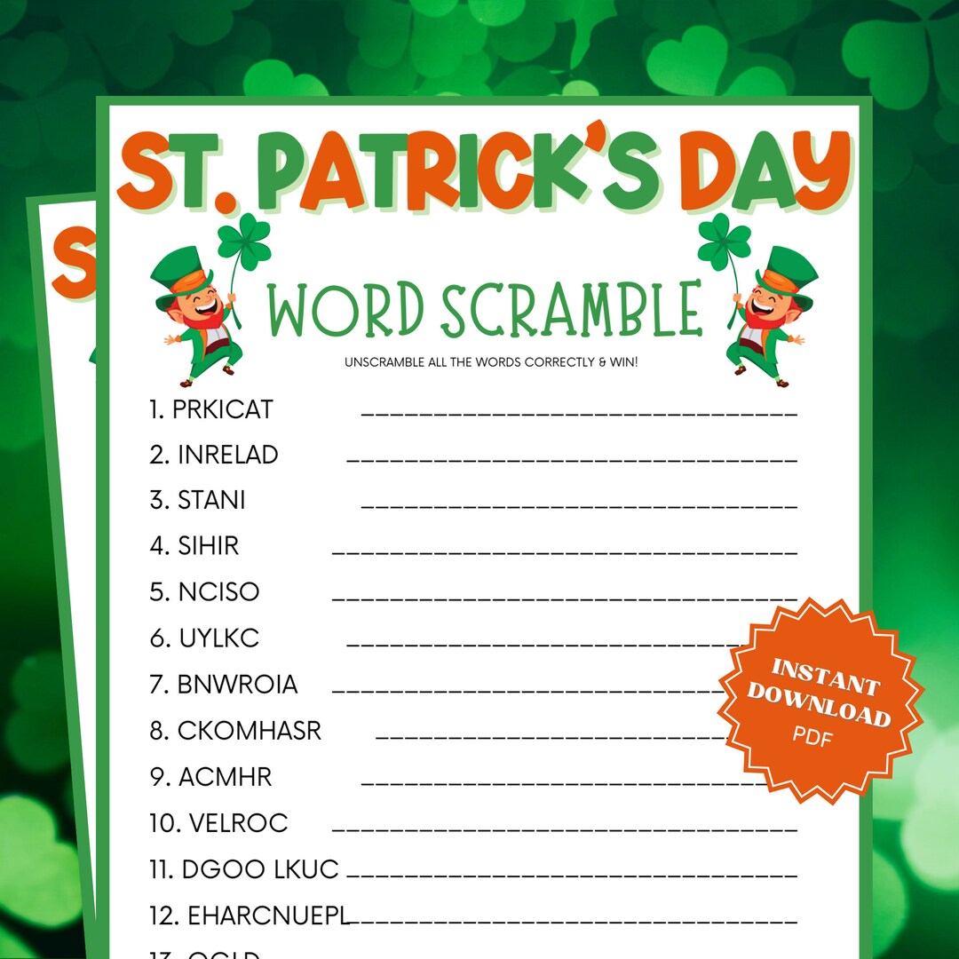 St Patricks Day Game Word Scramble, St Patricks Games, St Patricks Day ...