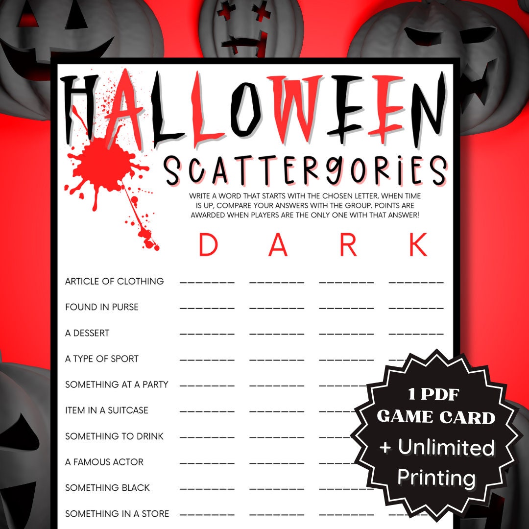 Scattergories Halloween Game Printable, Word Games, Halloween Games ...