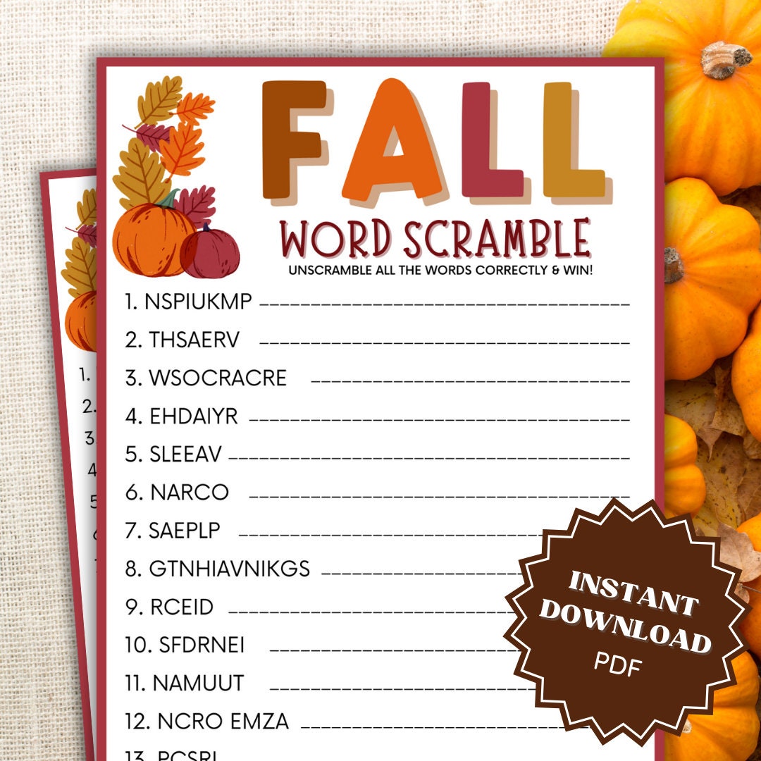 Fall Word Scramble Printable Game for Kids (digital Download) - Etsy