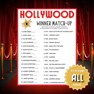 Oscars Party Winner Match up Game, Academy Awards, Academy Award Party ...