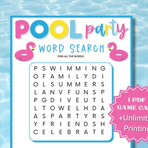 Word Search Pool Party Printable Game, Pool Party Games, Pool Party ...