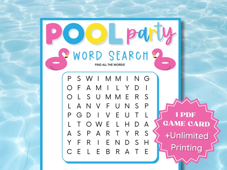 Pool Party Word Search Game: Printable Kids Activity (digital Download ...