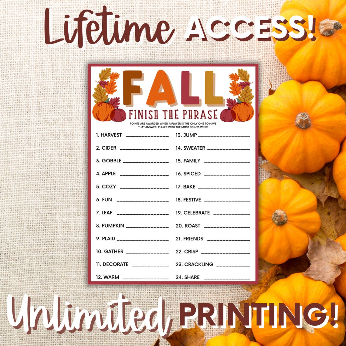Finish the Phrase Fall Game: Printable Word Activity (PDF) - Etsy