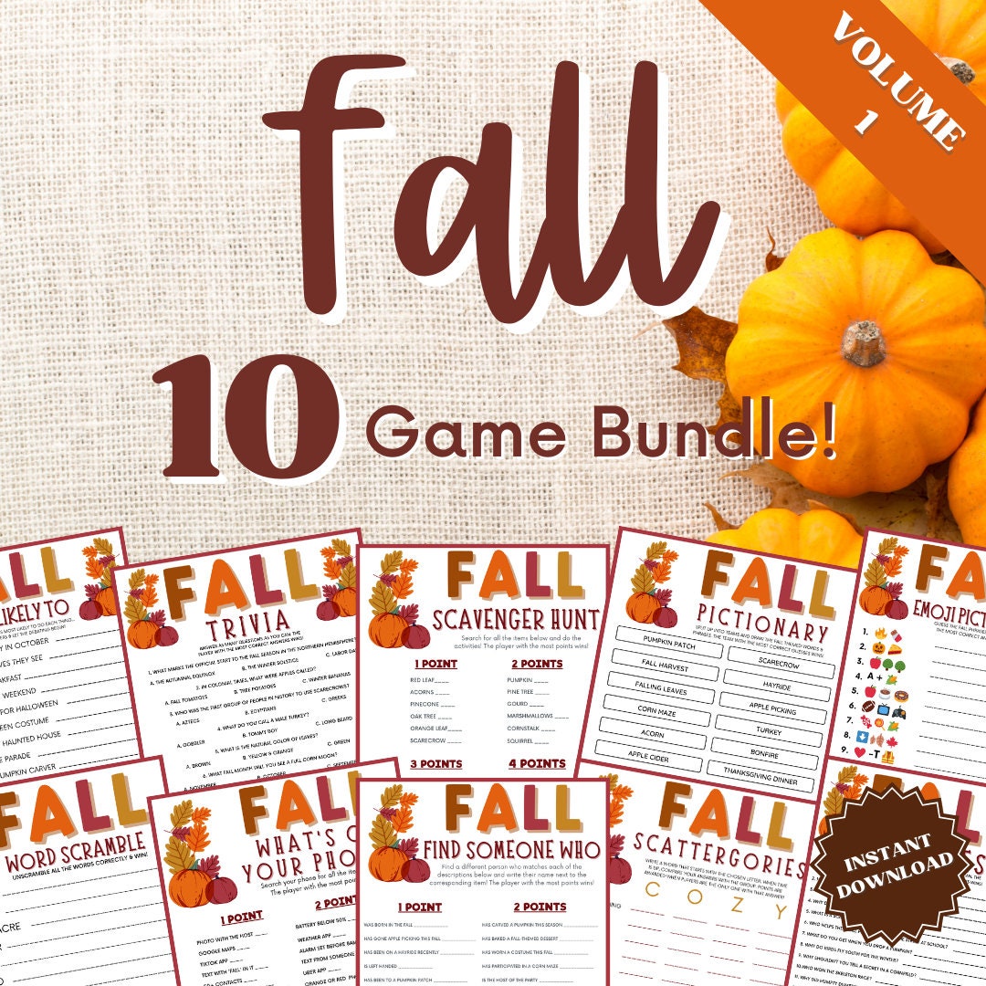 10 Fall Games Bundle Vol 1, Fall Games for Kids, Fall Games for Adults ...