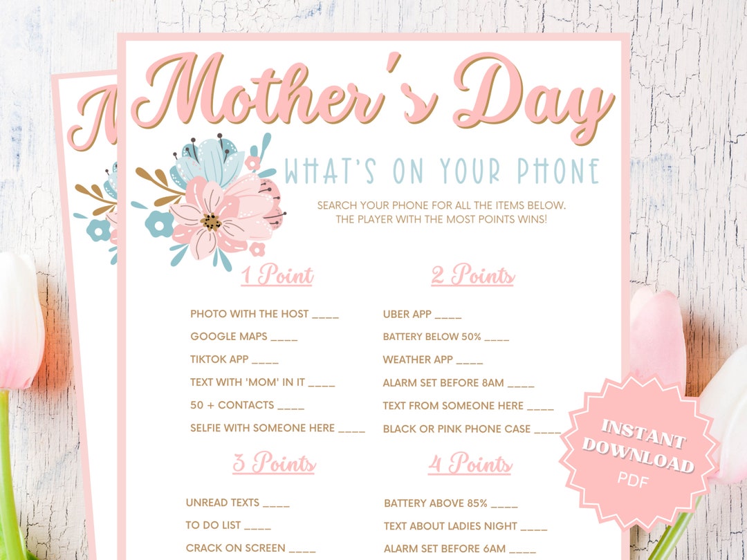 What's on Your Phone Mother's Day Game, What's in Your Phone, Mothers ...