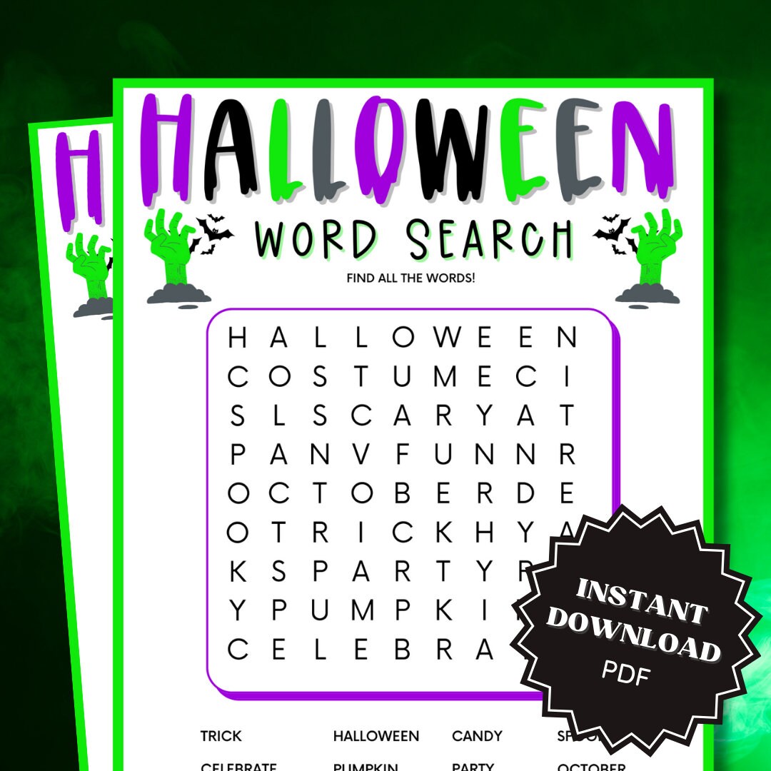 Word Search Halloween Game Printable, Halloween Games, Halloween Games ...