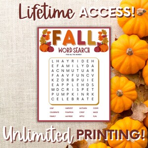 Word Search Fall Printable, Fall Games Printable, Fall Games for Kids ...