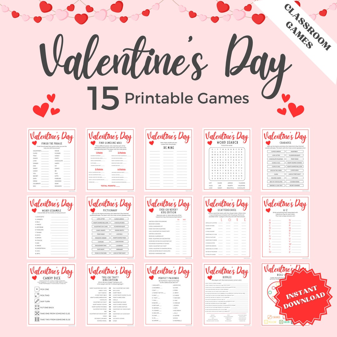Lot de 15 jeux pour la classe Saint-Valentin, Jeux de la Saint-Valentin ...